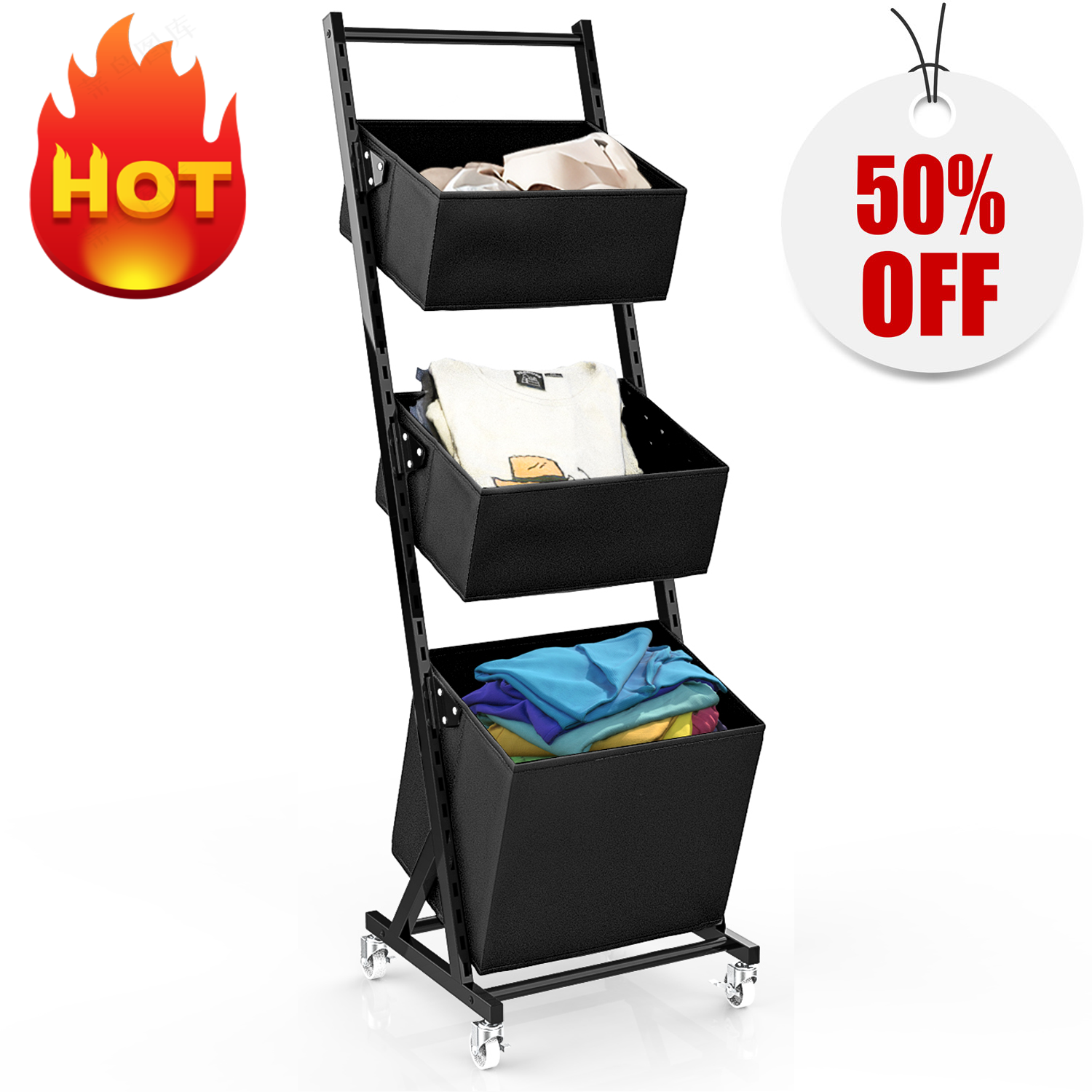 Loyalheartdy 2 Tier Laundry Storage Basket Movable Household Laundry ...