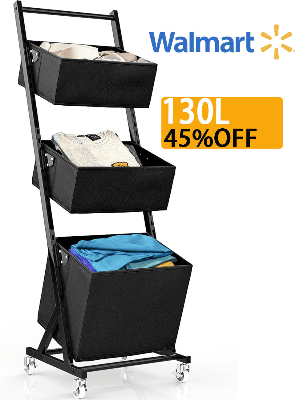 TECHVIDA 3-Tier Laundry Hamper Cart, Adjustable Basket Sorter, Durable ...