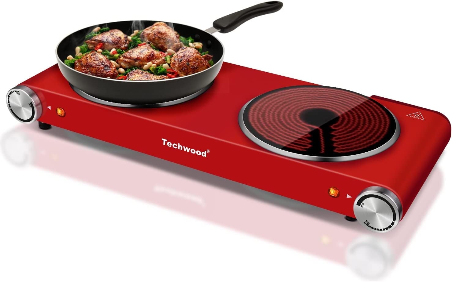 Techwood 1800W Electric Hot Plate, 2 Burner Infrared Cooktop, Stainless ...