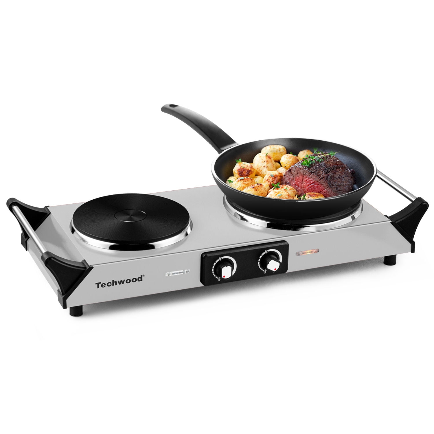 Techwood 1800W Stainless Steel Dual Hot Plate with Stay Cool Handles ...