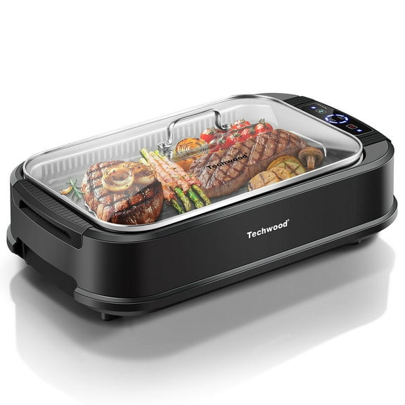 Indoor Grill, 1500W Smokeless Electric Grill with Tempered Glass Lid ...
