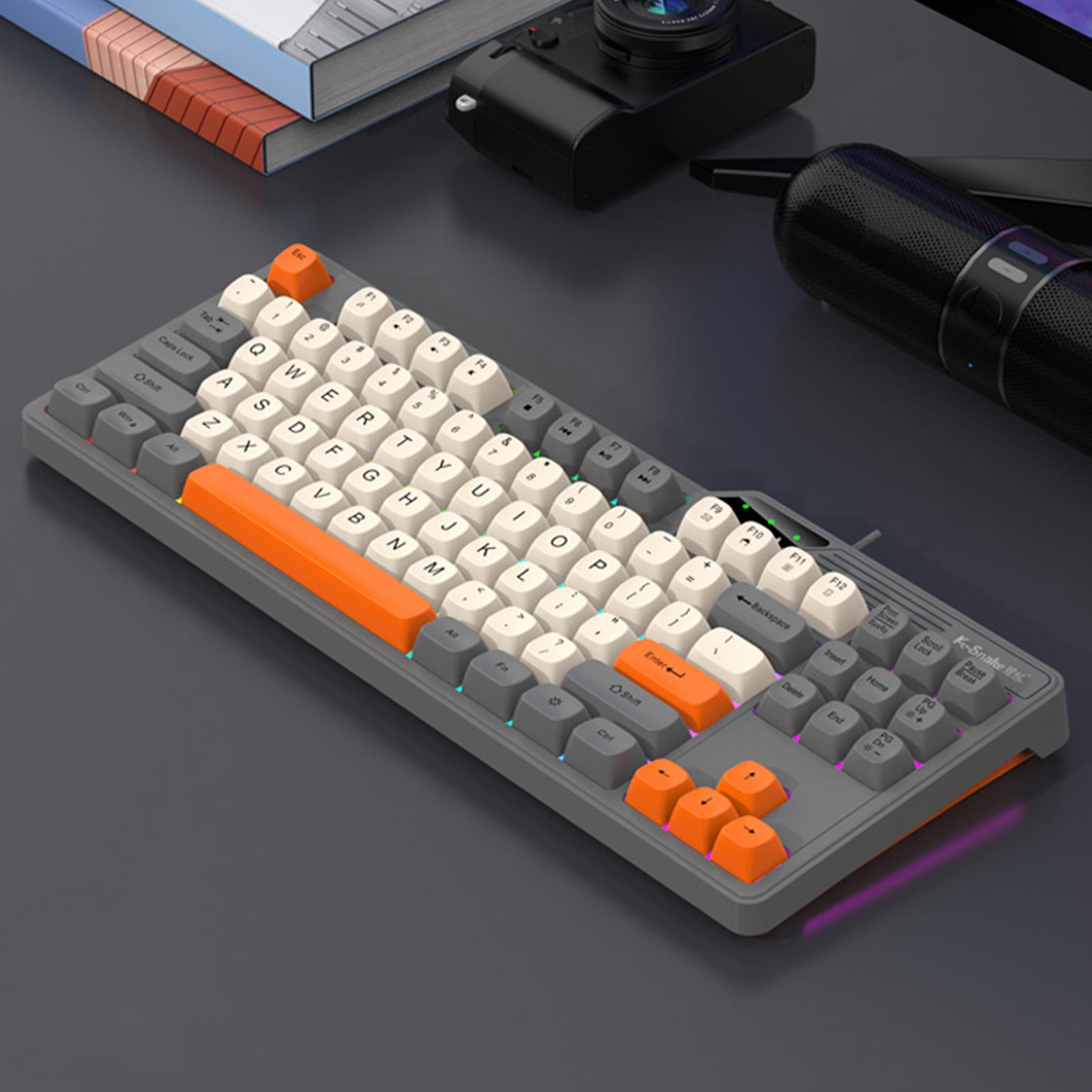 Teclado USB con cable de 87 teclas, sin retardo, sensación mecánica, teclas de color, teclas ...