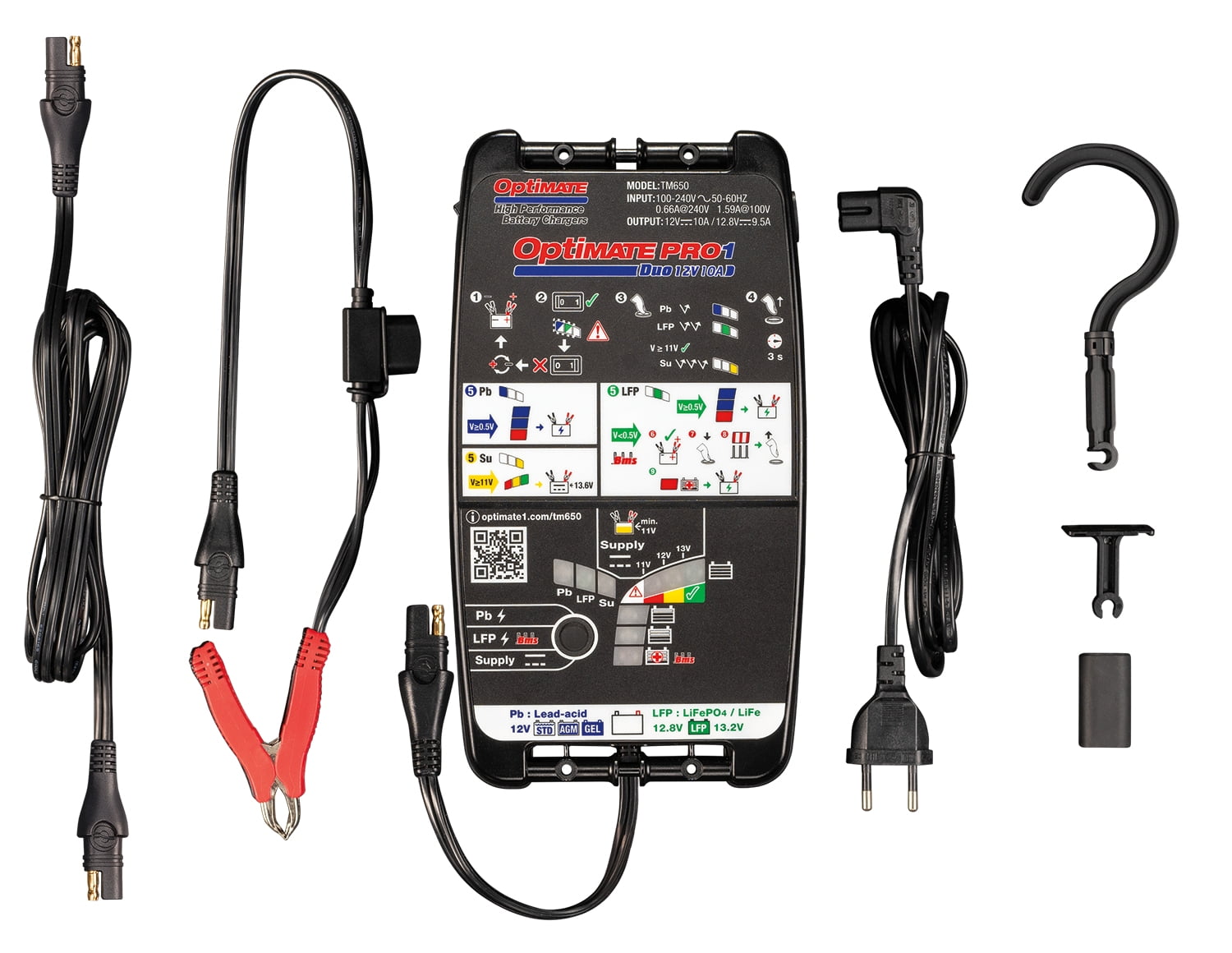 Tecmate OptiMate PRO1 DUO 12V 10A Battery Charge-Tester/Power Supply ...