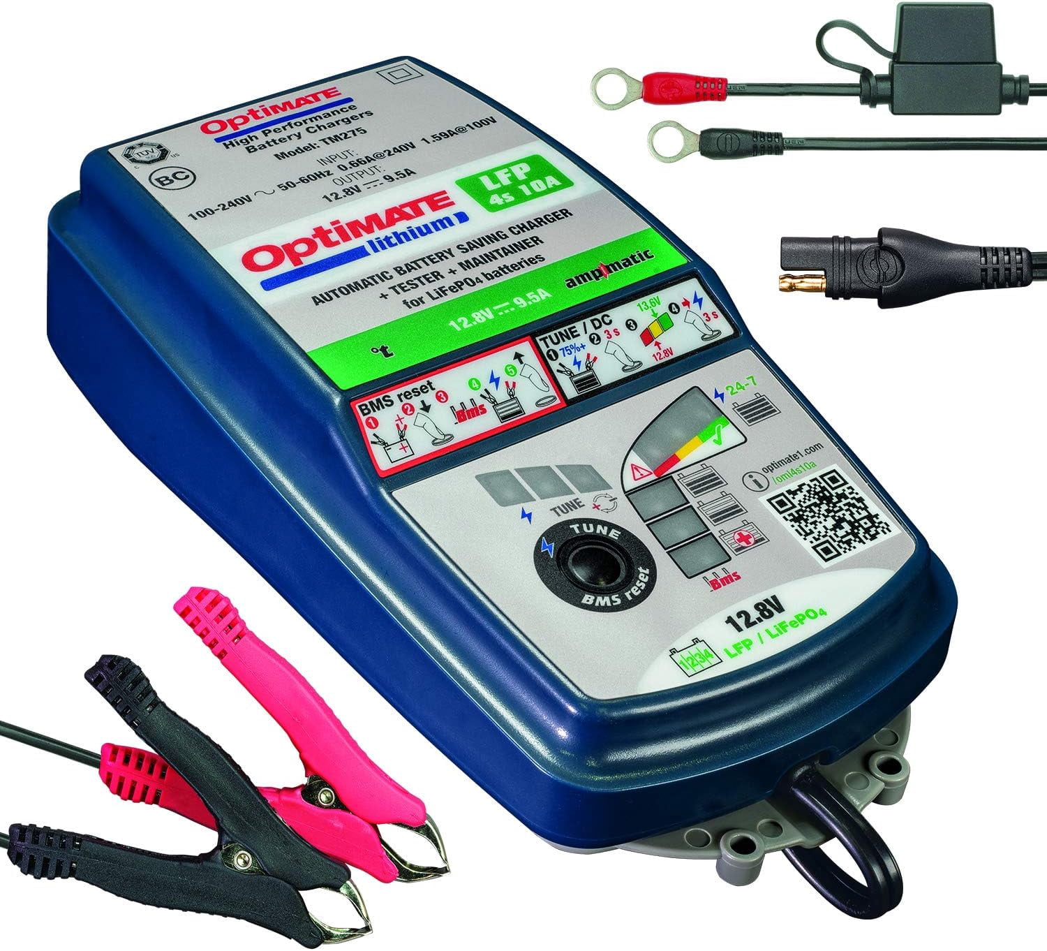 Tecmate Optimate Lithium 4s 10A, TM-275v2, 10-Step 12.8V 10A Sealed ...