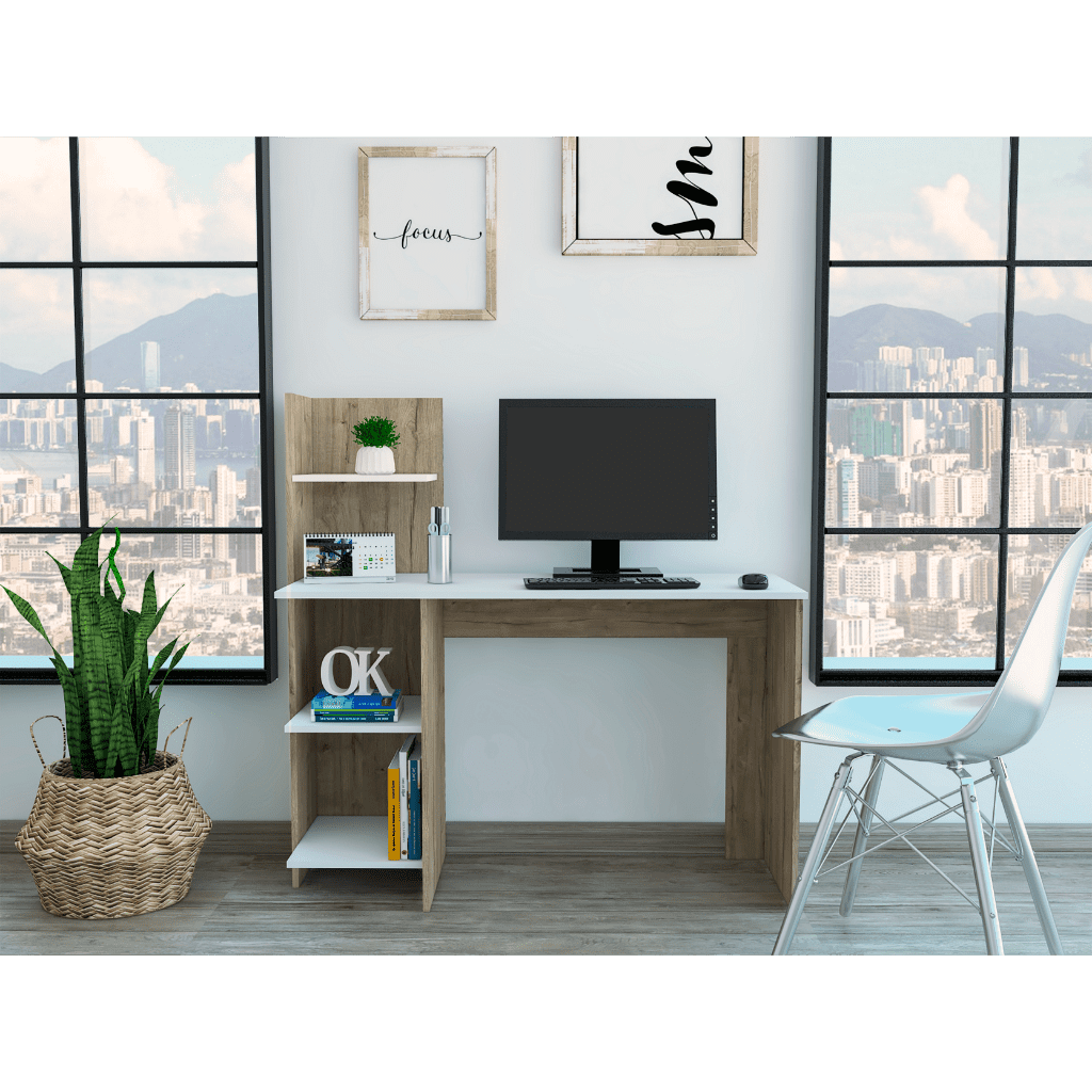 Tecoa Writing Desk with Four Shelves - Modern Multicolored Desk for ...