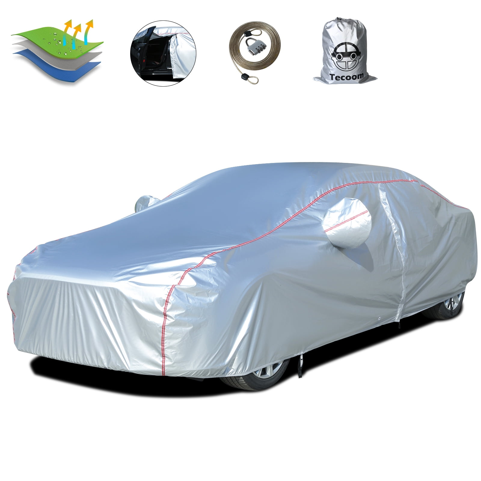 Tecoom Car Cover Zipper Design Waterproof Windproof All Weather Hard ...