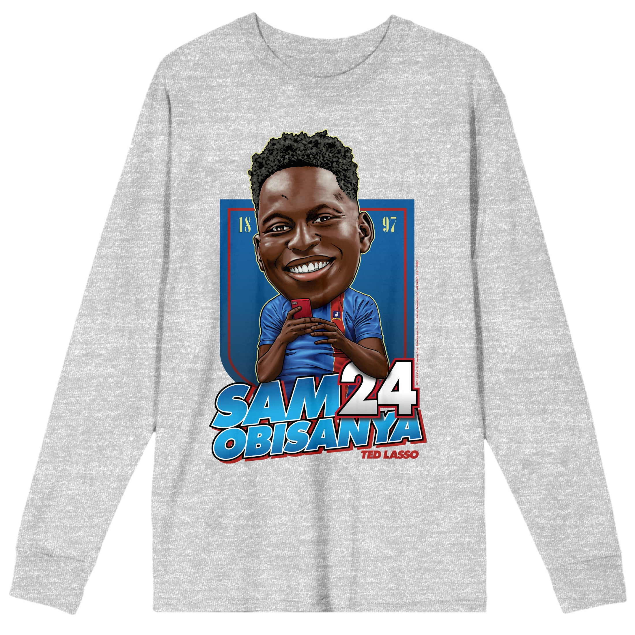 Ted Lasso Sam Obisanya #24 Adult Heather Gray Long Sleeve Crew Neck Tee ...