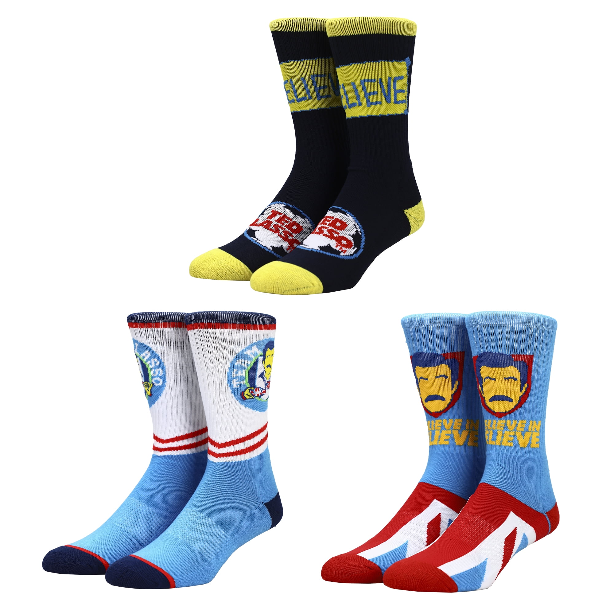 Ted Lasso TV Series Believe in Believe Men's 3-Pack Athletic Crew Socks ...