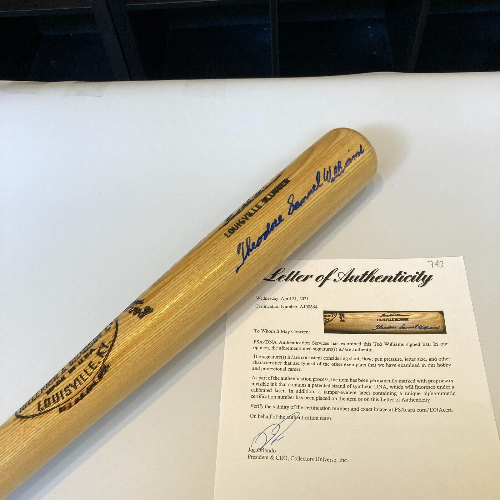 Ted "Theodore Samuel" Williams Full Name Signed Game Model Baseball Bat ...