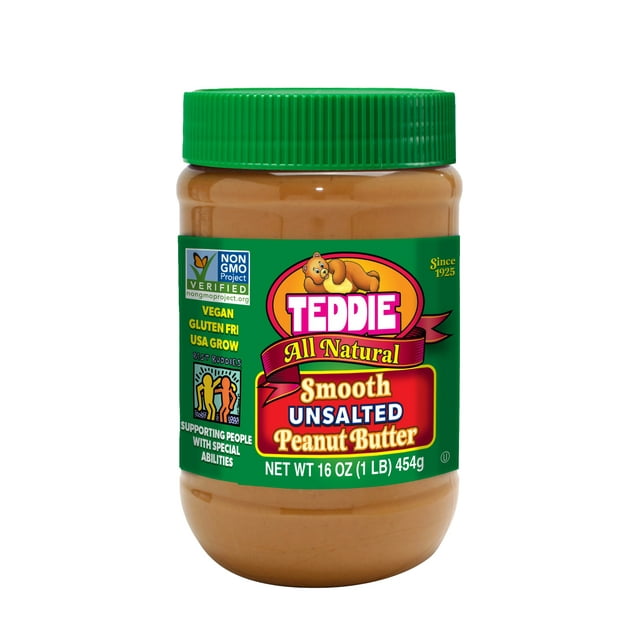 Teddie All Natural Smooth Unsalted Peanut Butter, 16 oz - Walmart.com