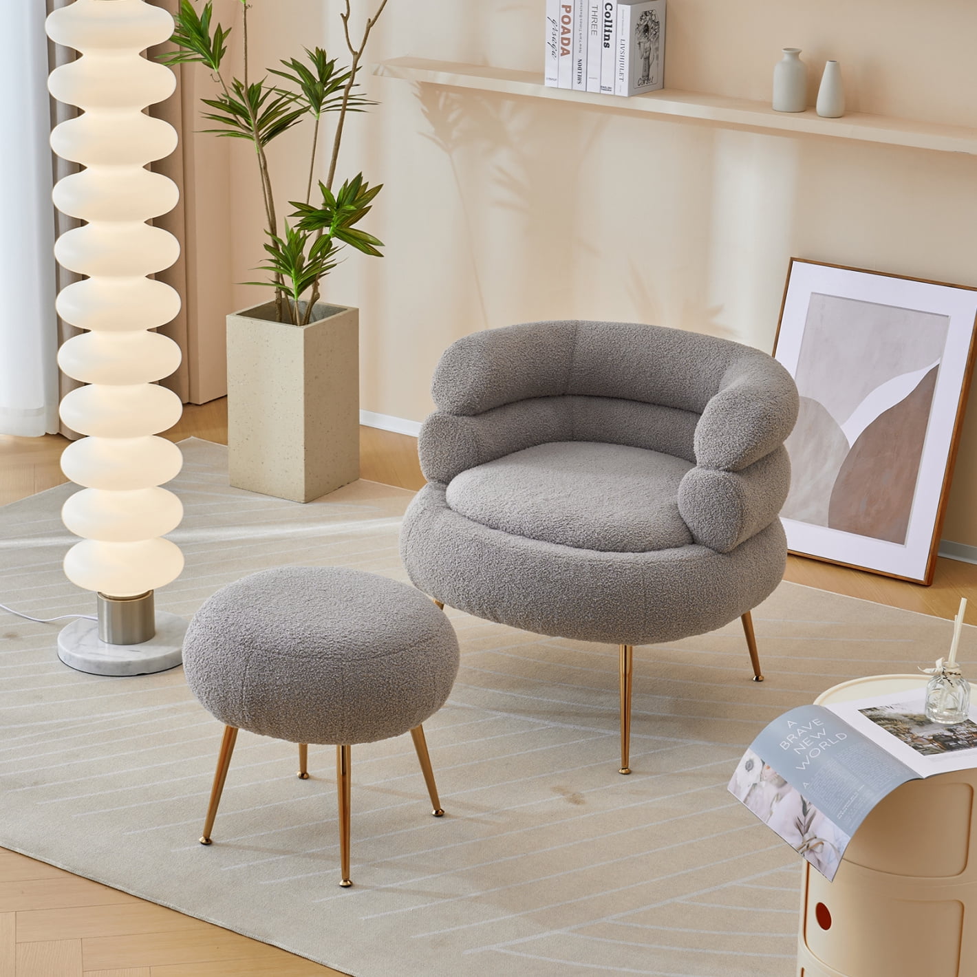 Triple Tree Teddy Accent Chair with Ottoman, Barrel Chair Set, Soft ...