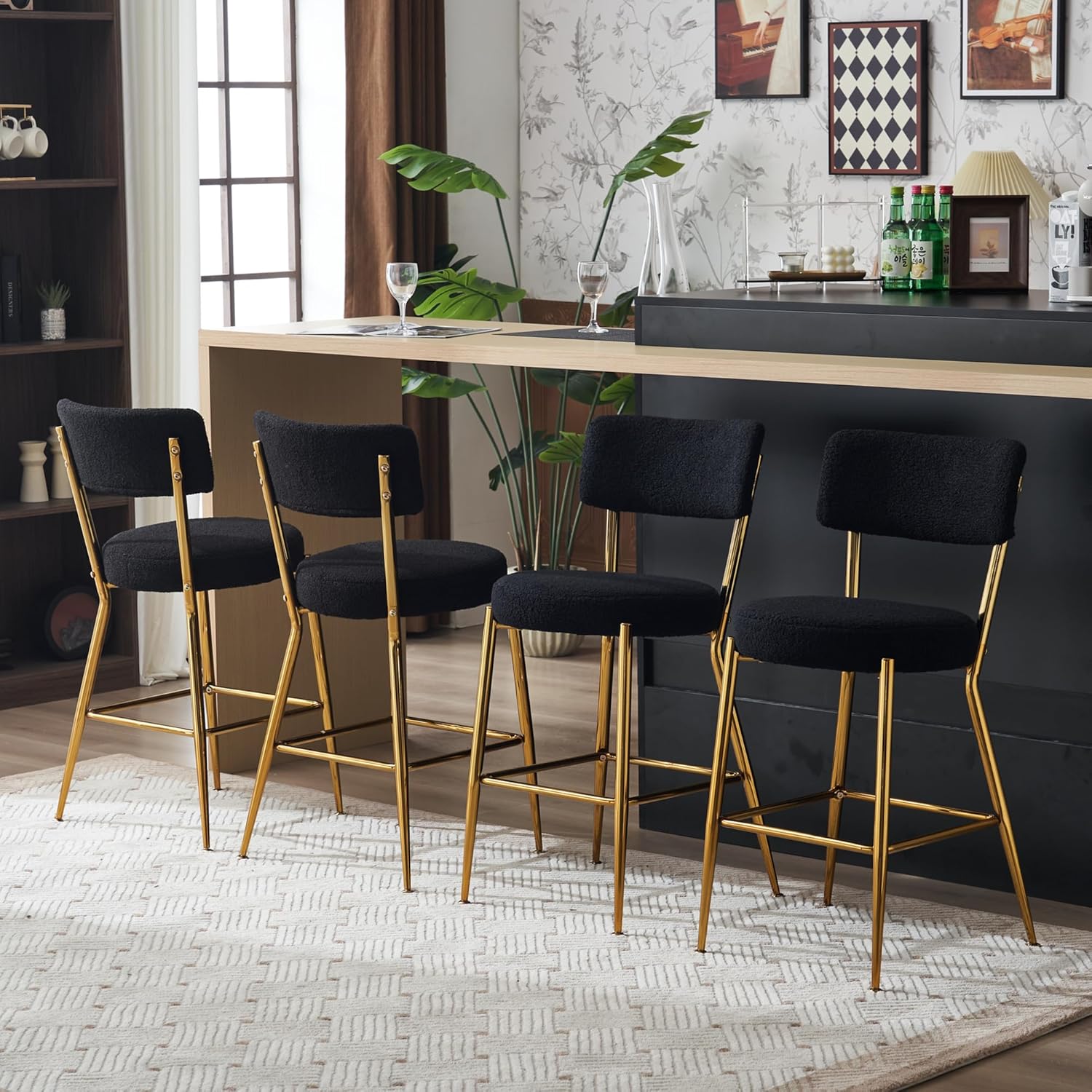 Teddy Bar Stools Set of 2 24 Inches Counter Height Barstools with Gold ...