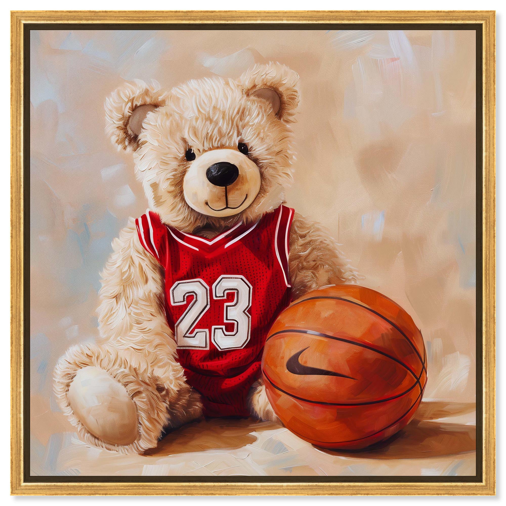 Teddy Basketball Star Canvas Kids Art Prints by Art Remedy, Gold Frame ...