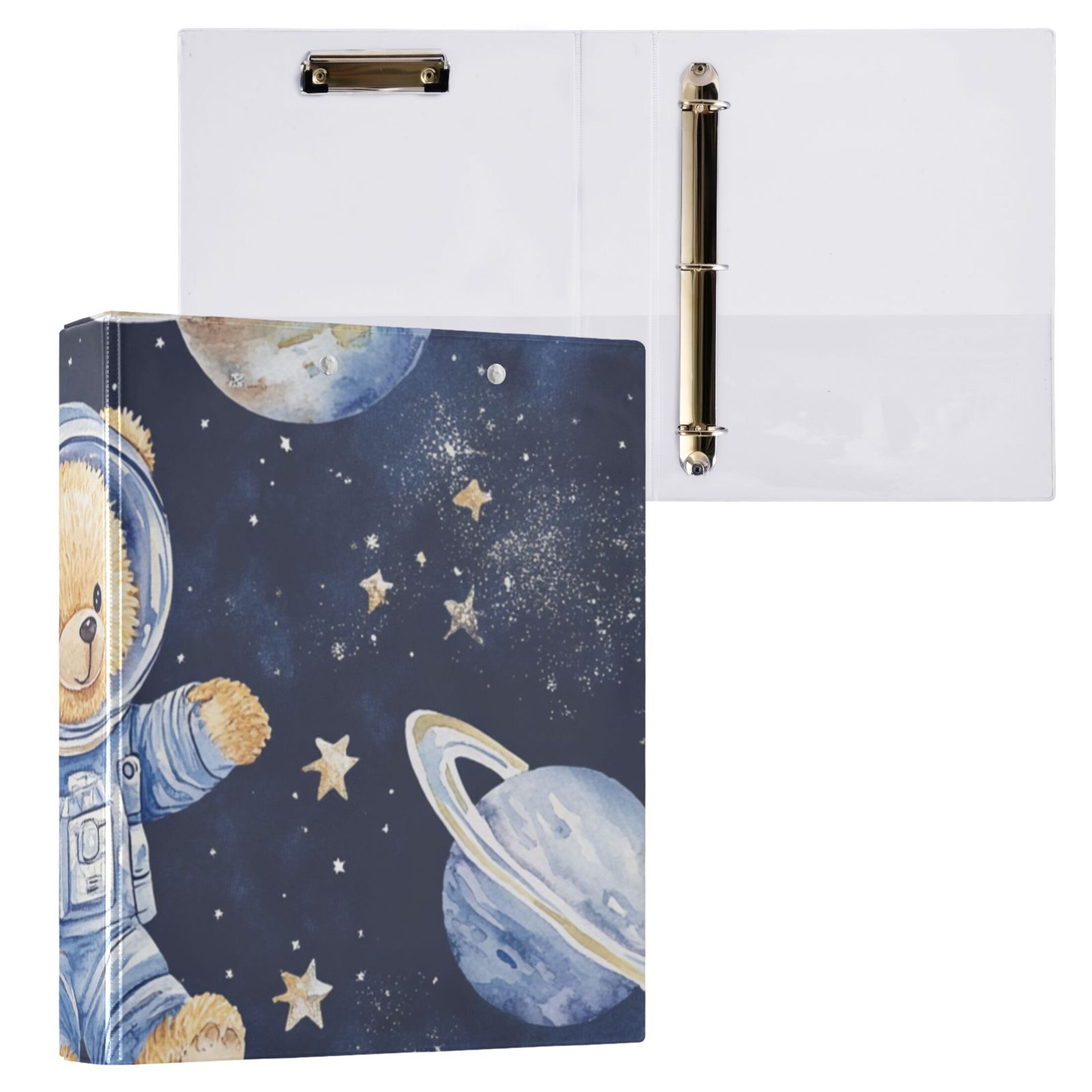 Teddy Bear Astronaut 3 Ring Binders 1.5 inch Hardcover File Folders ...