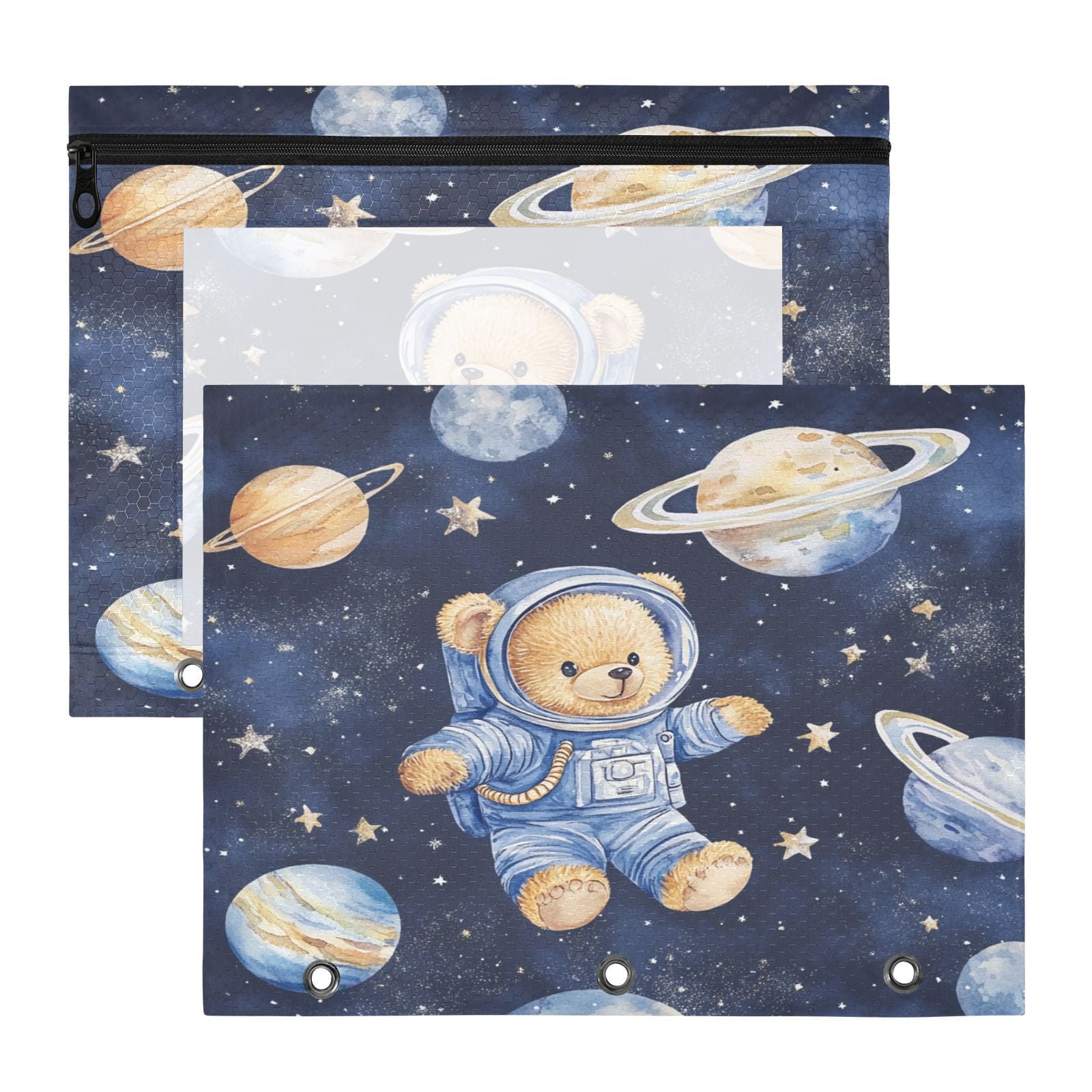 Teddy Bear Astronaut A4 Pencil Pouch 3 Ring Zipper Pencil Pouches ...