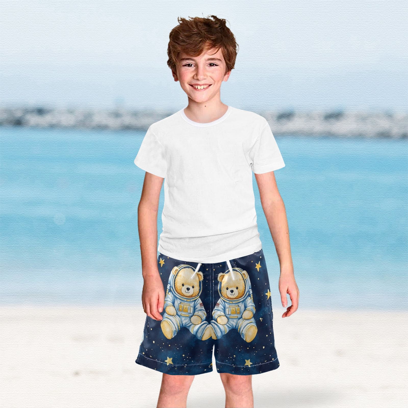 Teddy Bear Astronaut Stars Boys Swim Trunks Boardshorts Swimsuit Quick ...