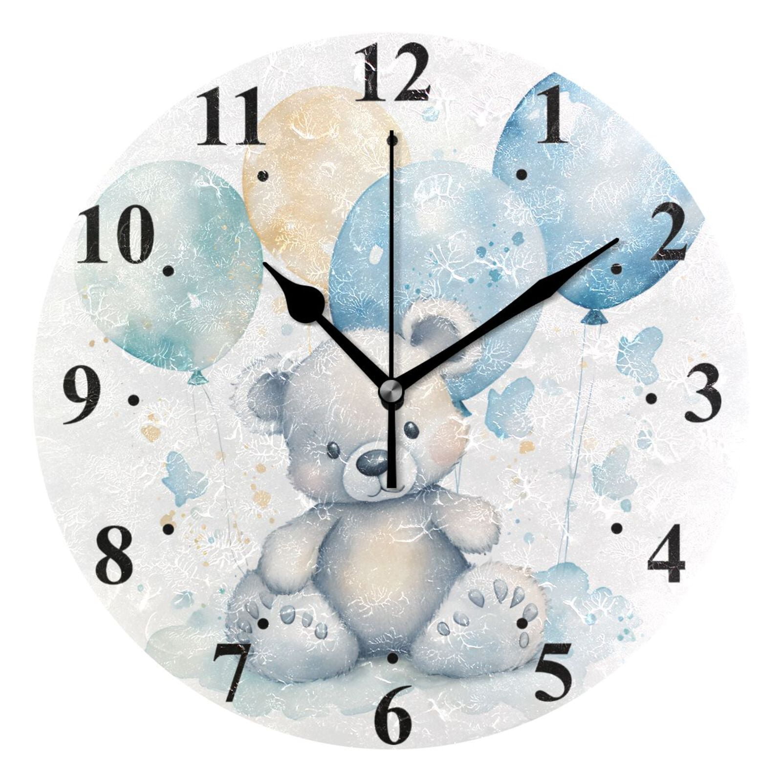 Teddy Bear Balloon and Butterflies Black 10 inch Wall Clocks Non ...