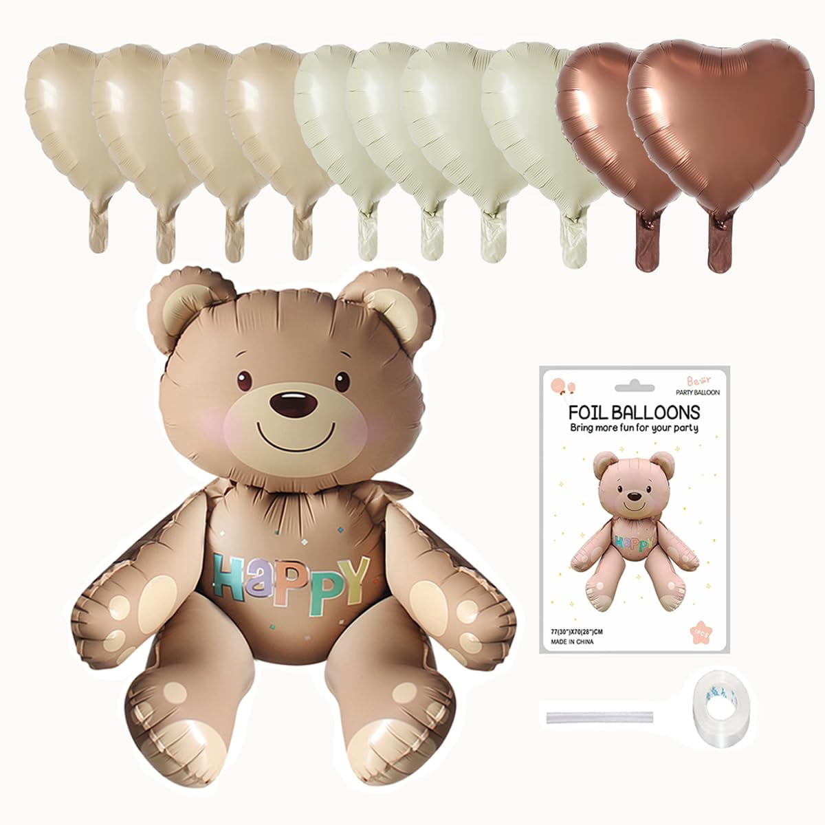 Teddy Bear Balloons, 4D Bear Balloons,10 PCS Coffee Cream Beige Heart ...
