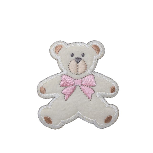 Teddy Bear - Beige - Puffy - Pink Bow - Iron on Applique/Embroidered ...