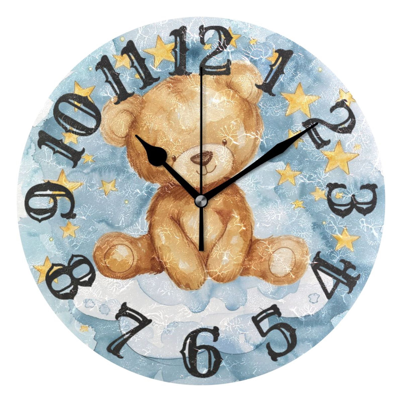 Teddy Bear Clouds 10 inch Wall Clocks Non Ticking Easy to Read Battery ...
