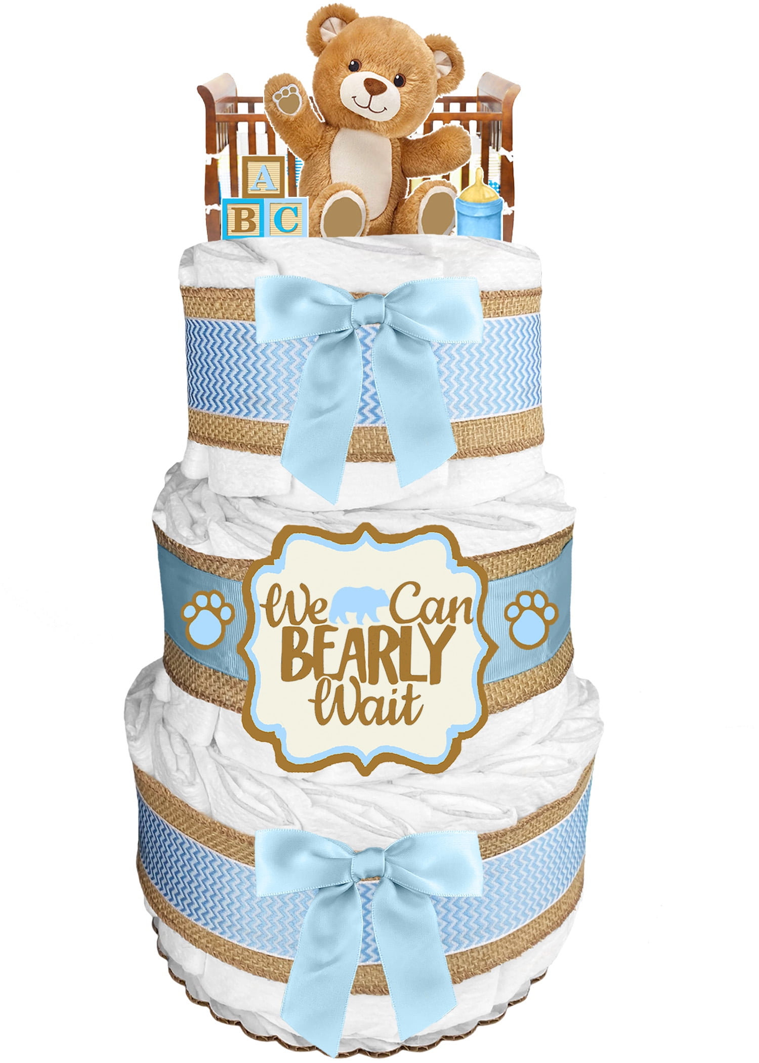 Teddy Bear Diaper Cake for a Boy - Baby Shower Gift Idea - Burlap Brown ...