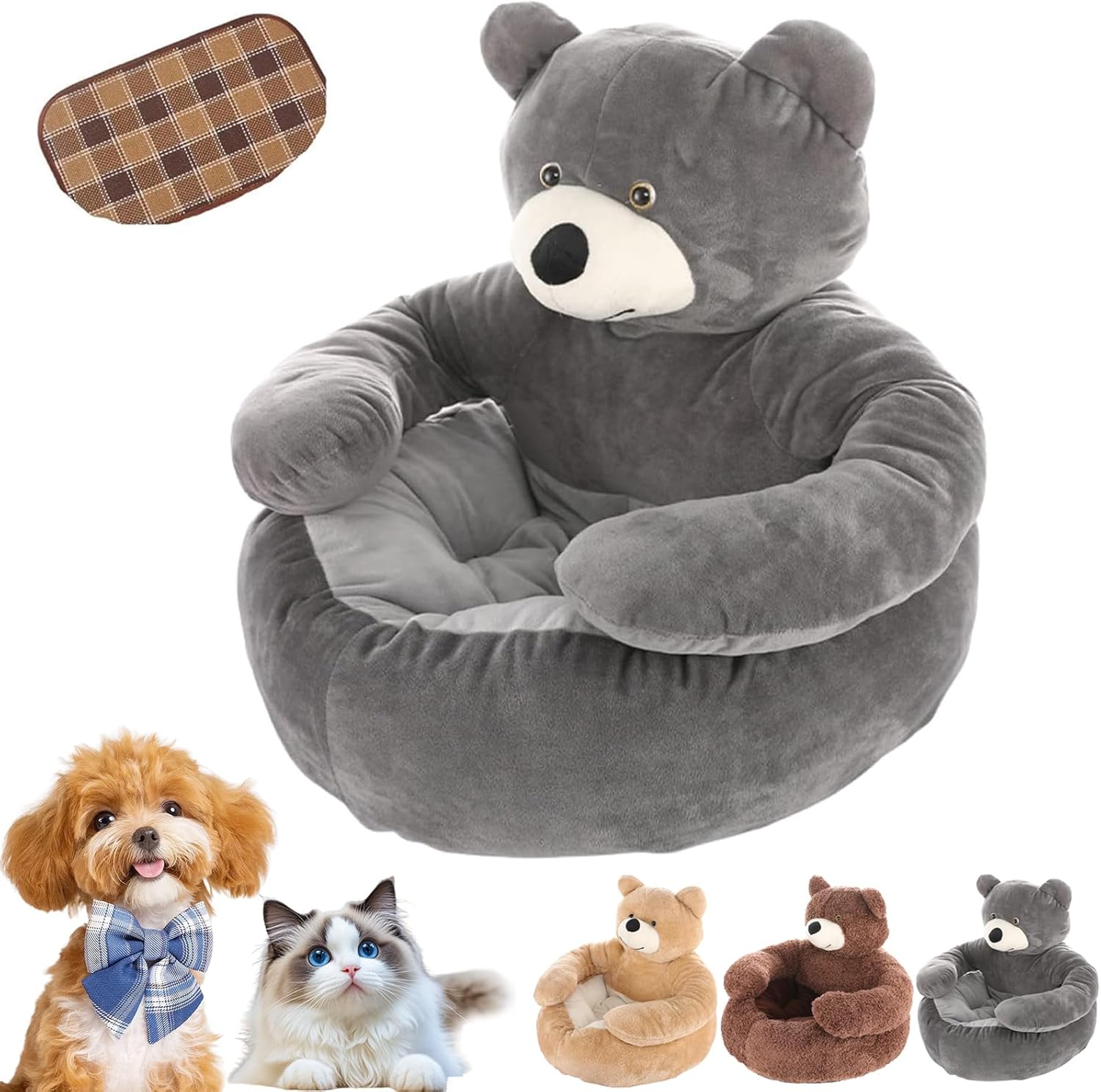 Teddy Bear Dog Bed with Arms, 2026 Cute Soft Warm Non-Slip Plush Cuddle ...