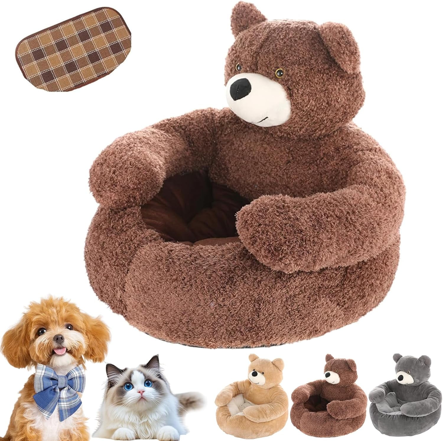 Teddy Bear Dog Bed with Arms, 2026 Cute Soft Warm Non-Slip Plush Cuddle ...