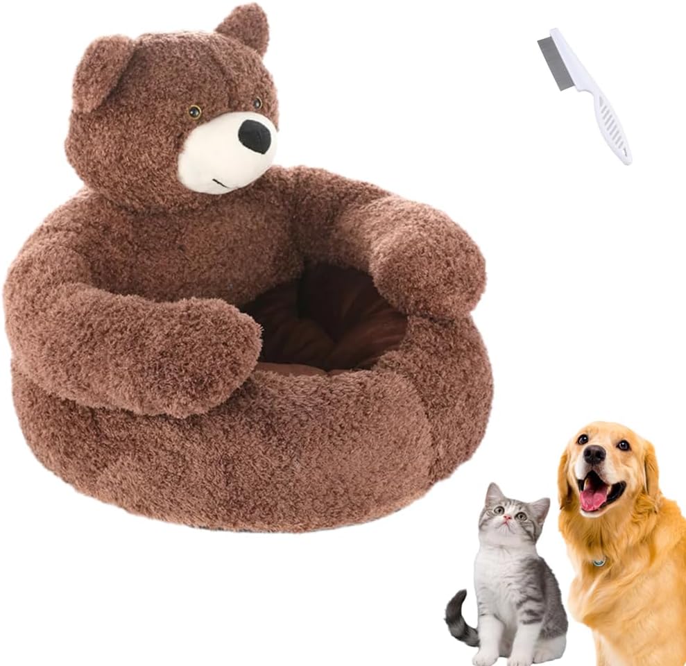 Teddy Bear Dog Bed with Arms, 2026 new Cute Soft Warm Non-Slip Plush ...