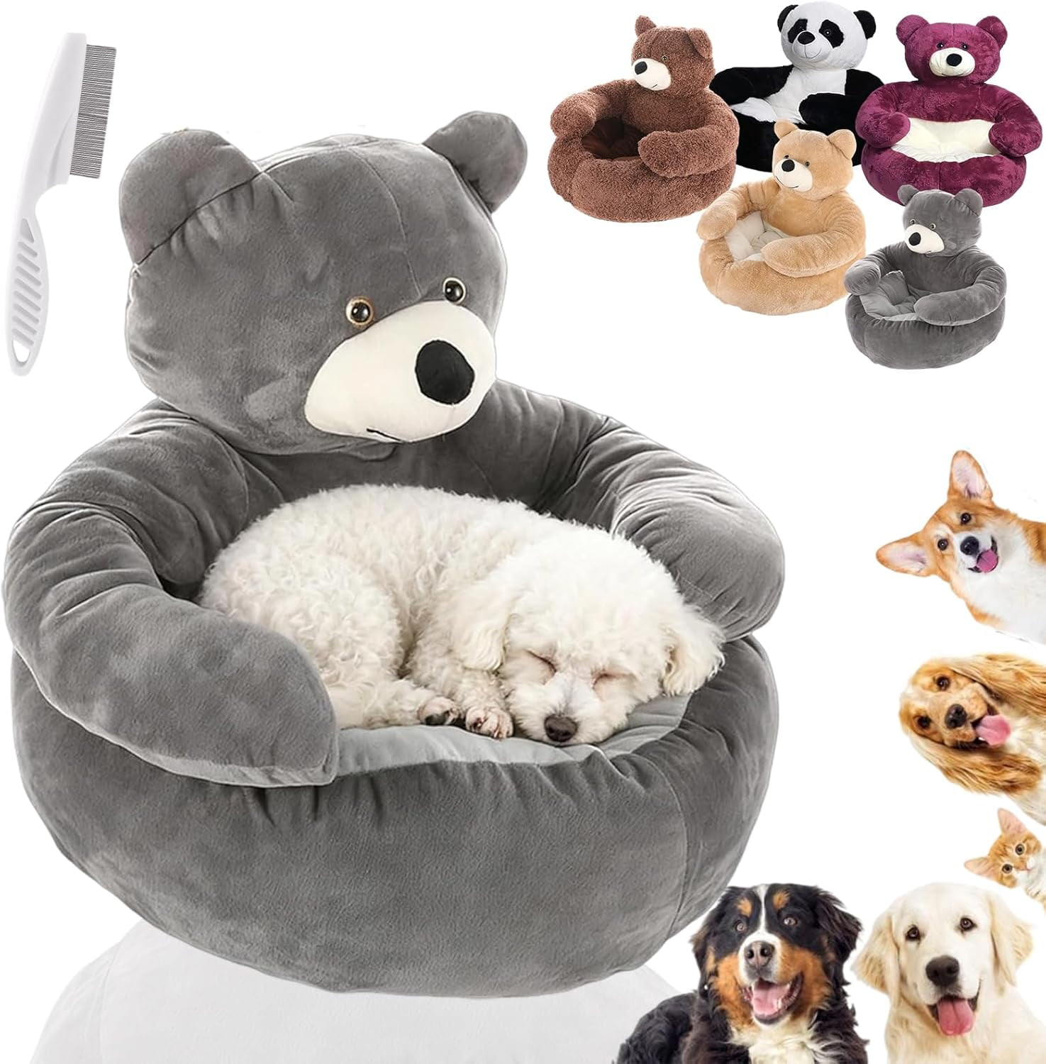 Teddy Bear Dog Bed with Arms for Dogs, 2026 Upgrade Cute Bear Hug ...