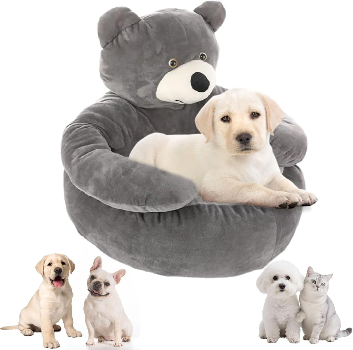 Teddy Bear Dog Bed with Hugging Arms, Ultra Soft Plush Pet Sofa, Semi ...
