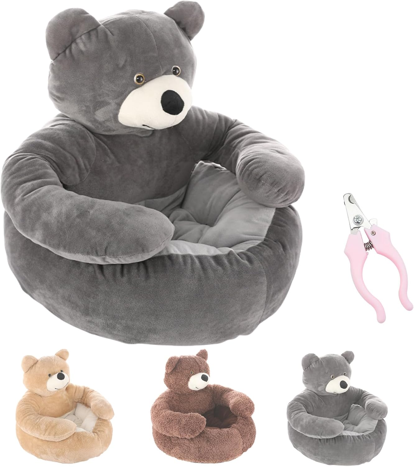 Teddy Bear Dog Bed – Plush Cuddler for Small Dogs & Puppies, Washable ...