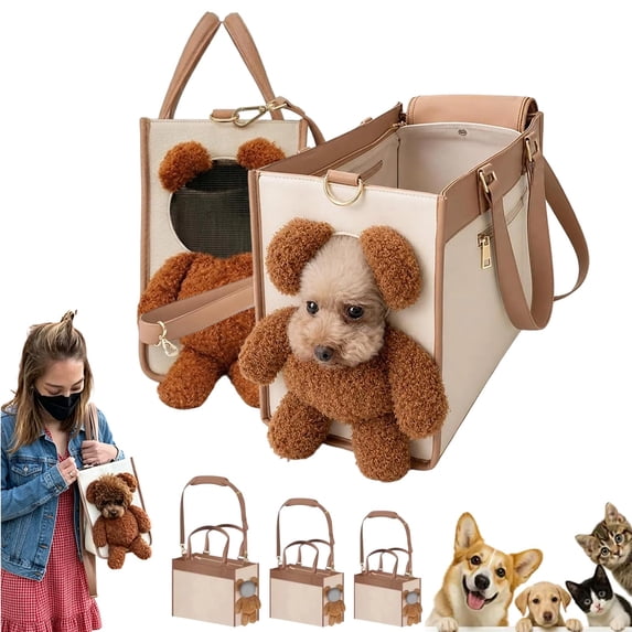 Teddy Bear Dog Carrier Bag, 2 in 1 Multifunctional Pet Handbag with ...