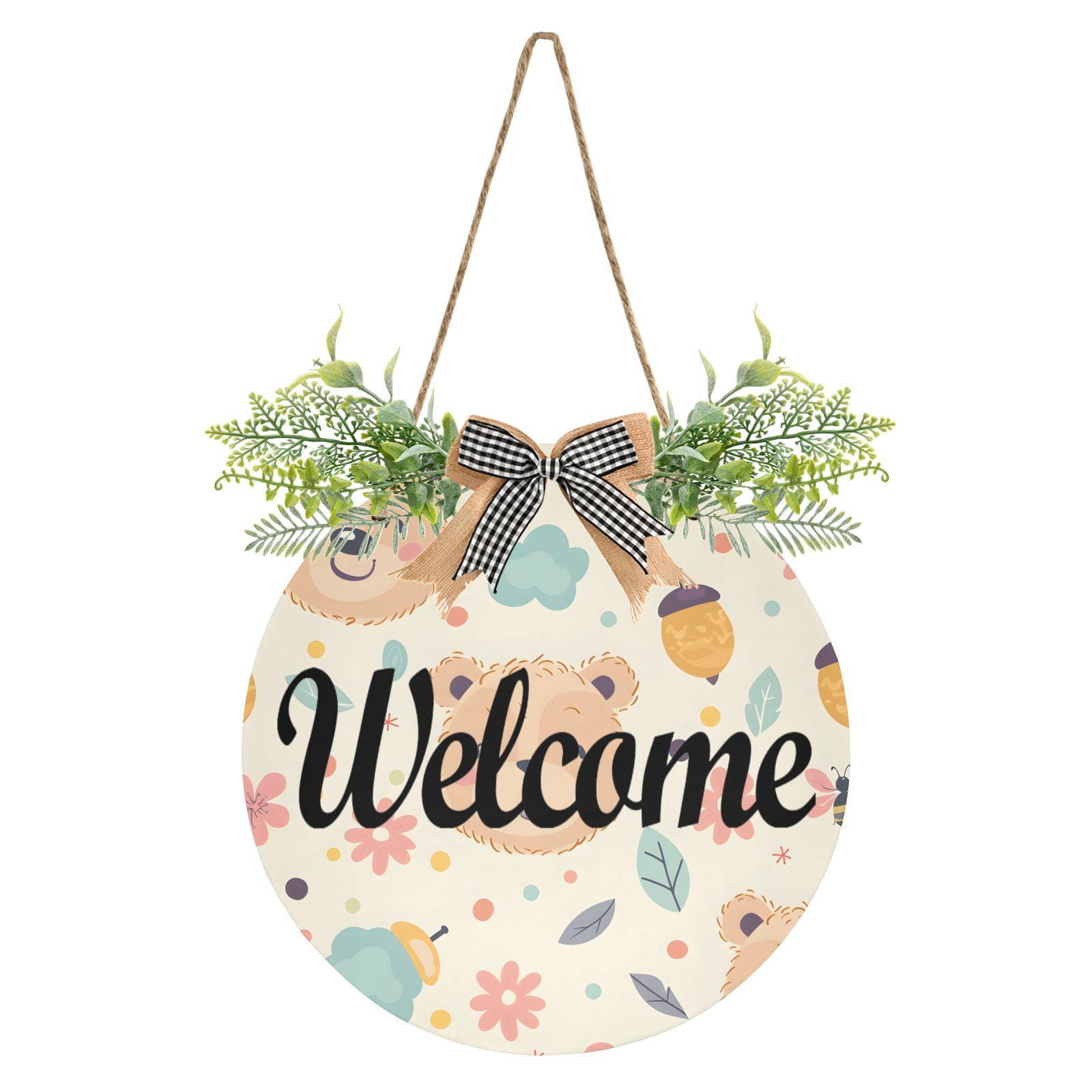 Teddy Bear Face Welcome Sign for Front Door Wreath Door Sign for ...