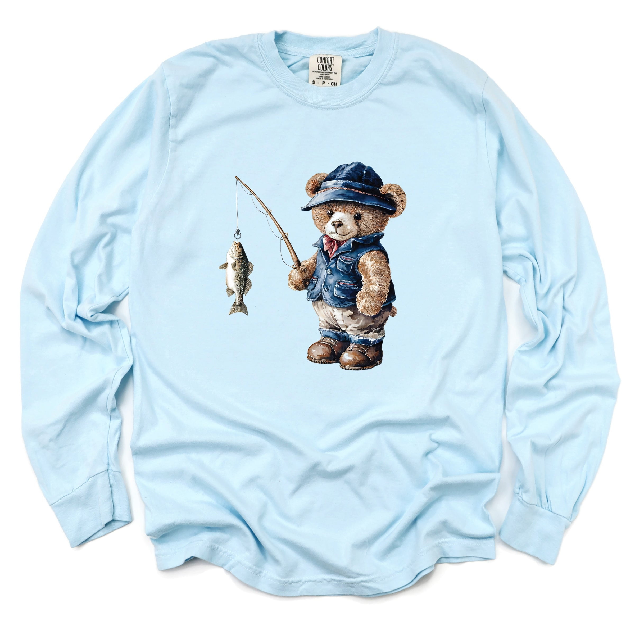 Teddy Bear Fisherman - Womens Garment Dyed Long Sleeve - Walmart.com
