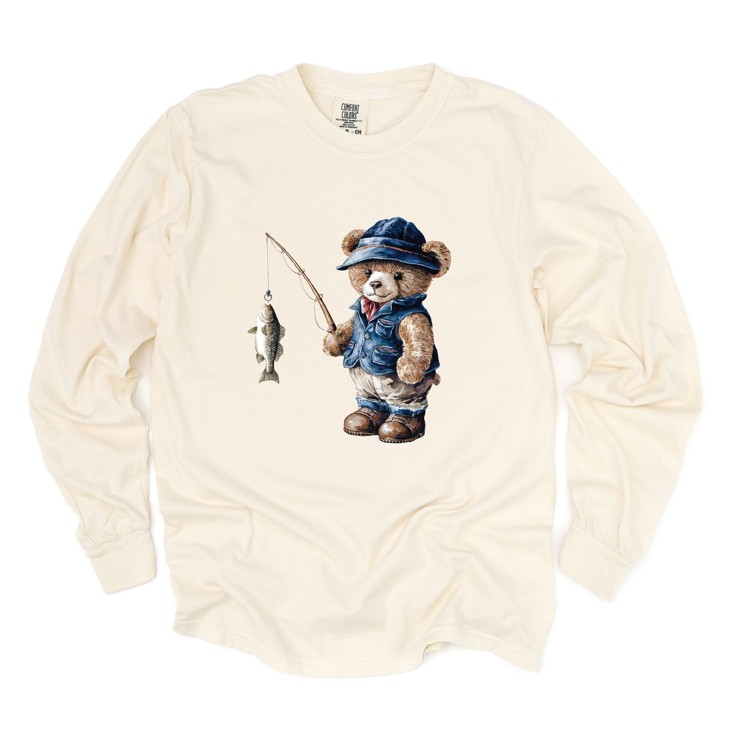 Teddy Bear Fisherman - Womens Garment Dyed Long Sleeve - Walmart.com