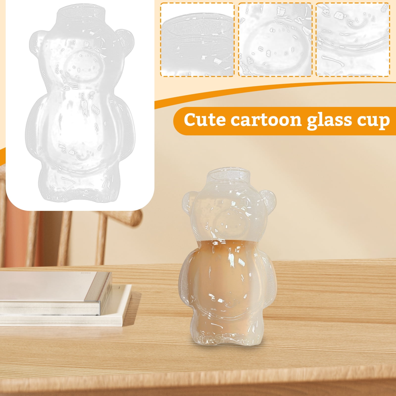 Teddy Bear Glass Cup with Straw, Cute Cartoon Tumbler for Iced Coffee ...