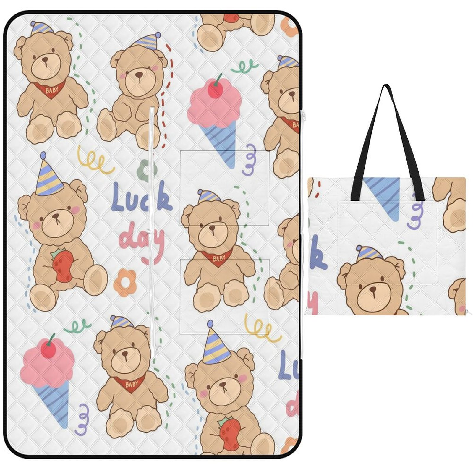Teddy Bear, Lucky Day, Ice Cream Waterproof Beach Mat Folding Mattress ...
