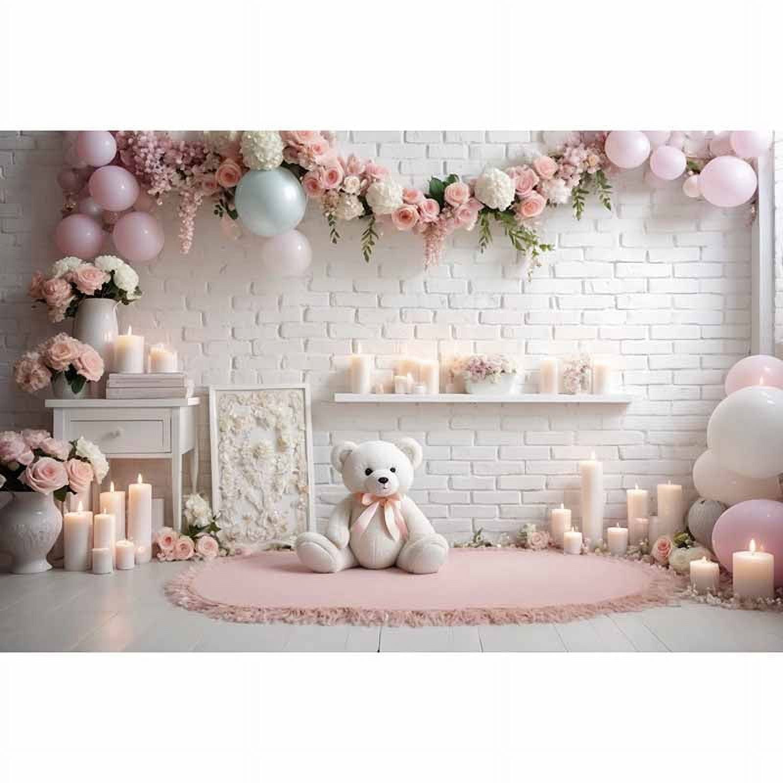 Teddy Bear One Birthday Photocall Backdrop Boys Blue White Balloon ...