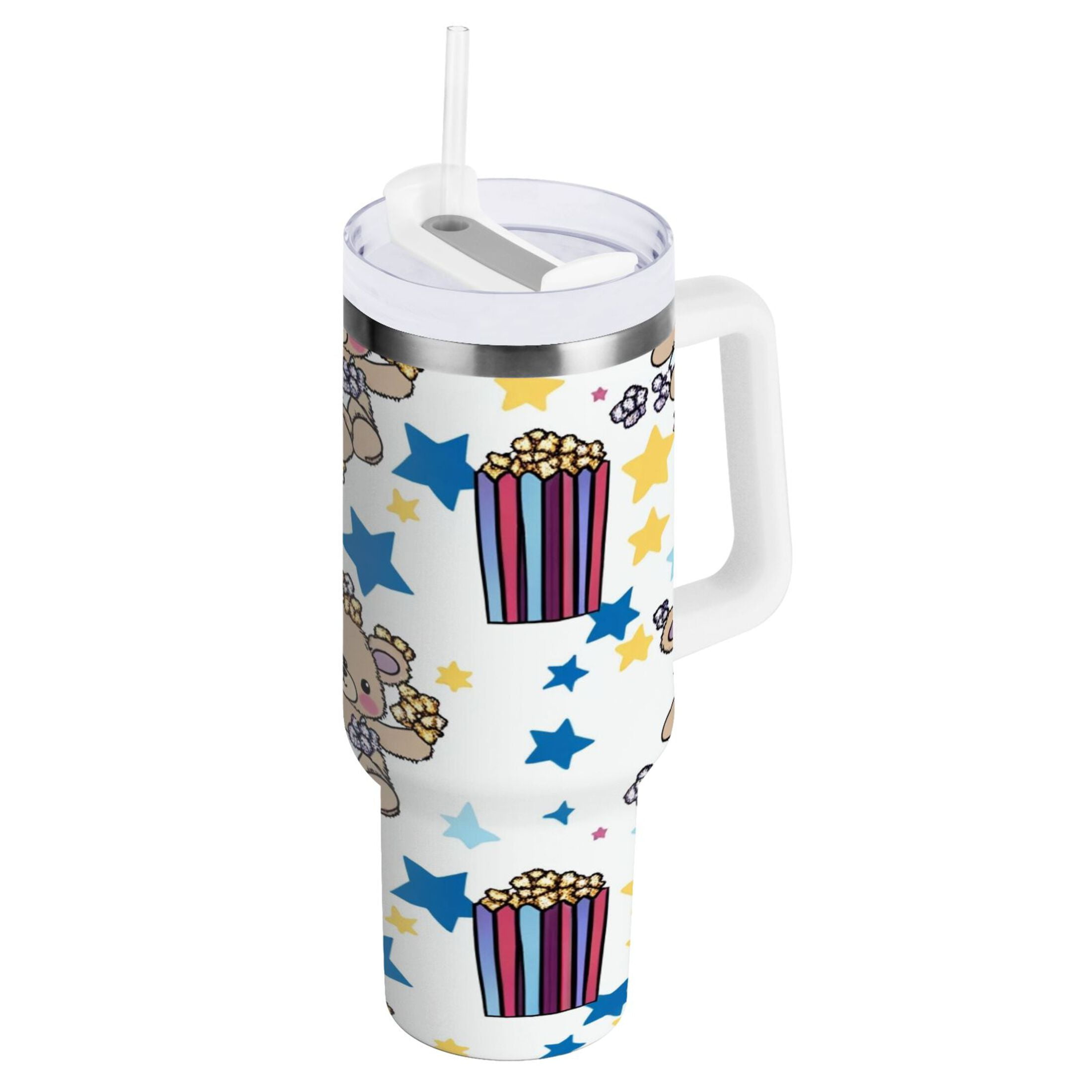 Teddy Bear Popcorn Star Tumbler with Handle and Straw Lid 40 oz ...