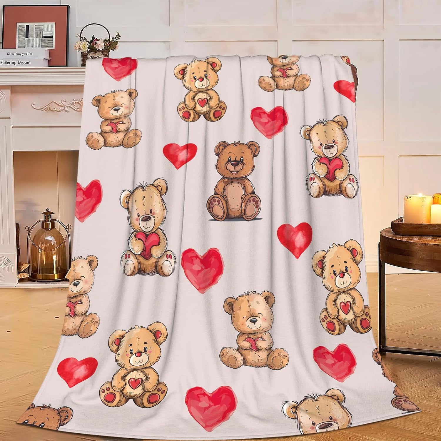 Teddy Bear Print Blanket Cute Baby Bear Fleece Throw Blanket Fuzzy ...
