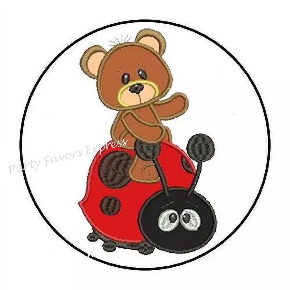 Teddy Bear Riding Ladybug Baby Shower Sticker Envelope Seals Labels ...