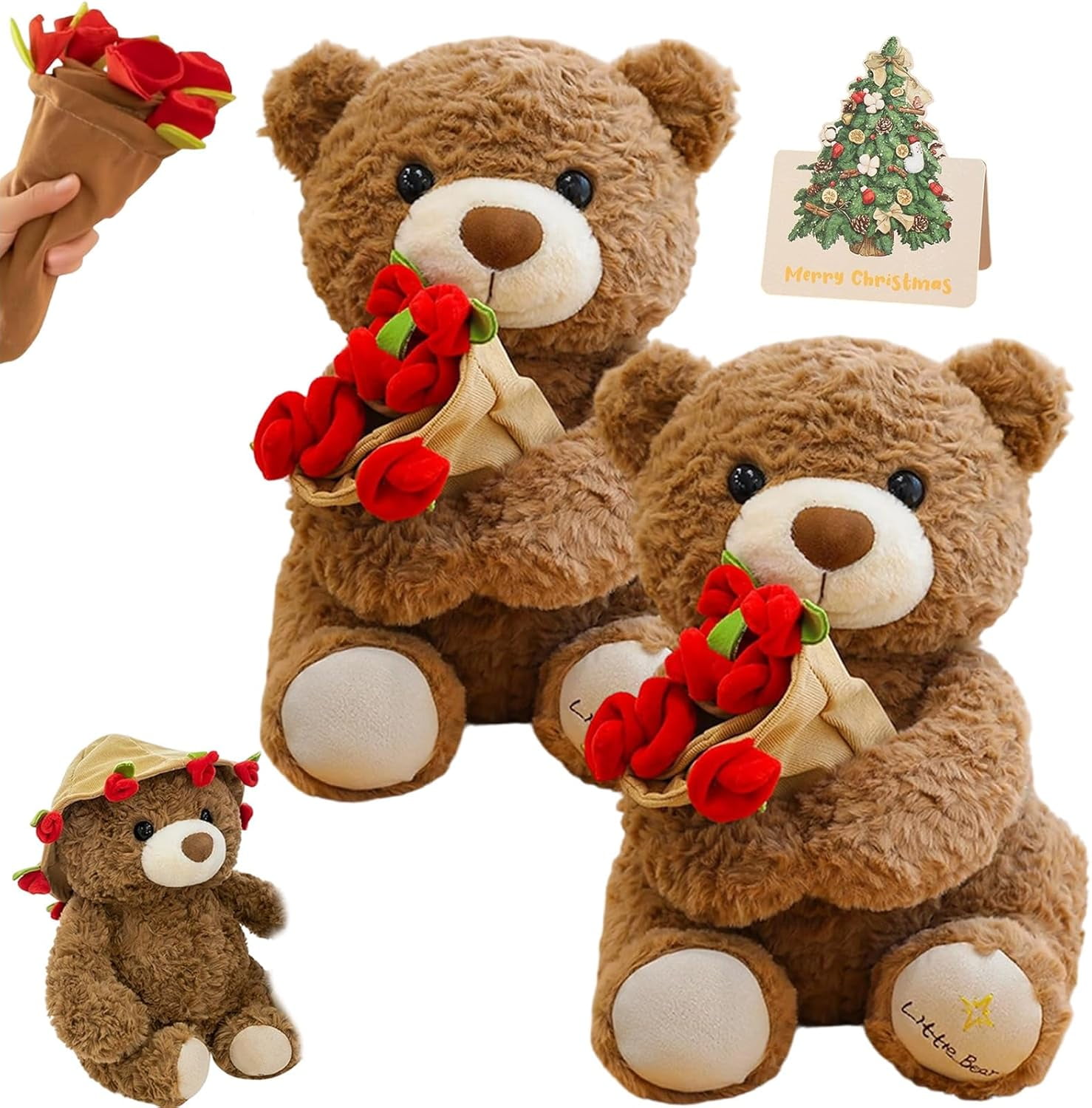 Teddy Bear with Rose Bouquet, 2026 New Cute Plush Teddy with Magnetic ...