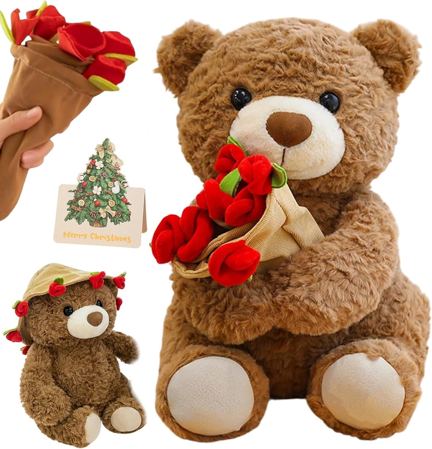 Teddy Bear with Rose Bouquet, 2026 New Cute Plush Teddy with Magnetic ...
