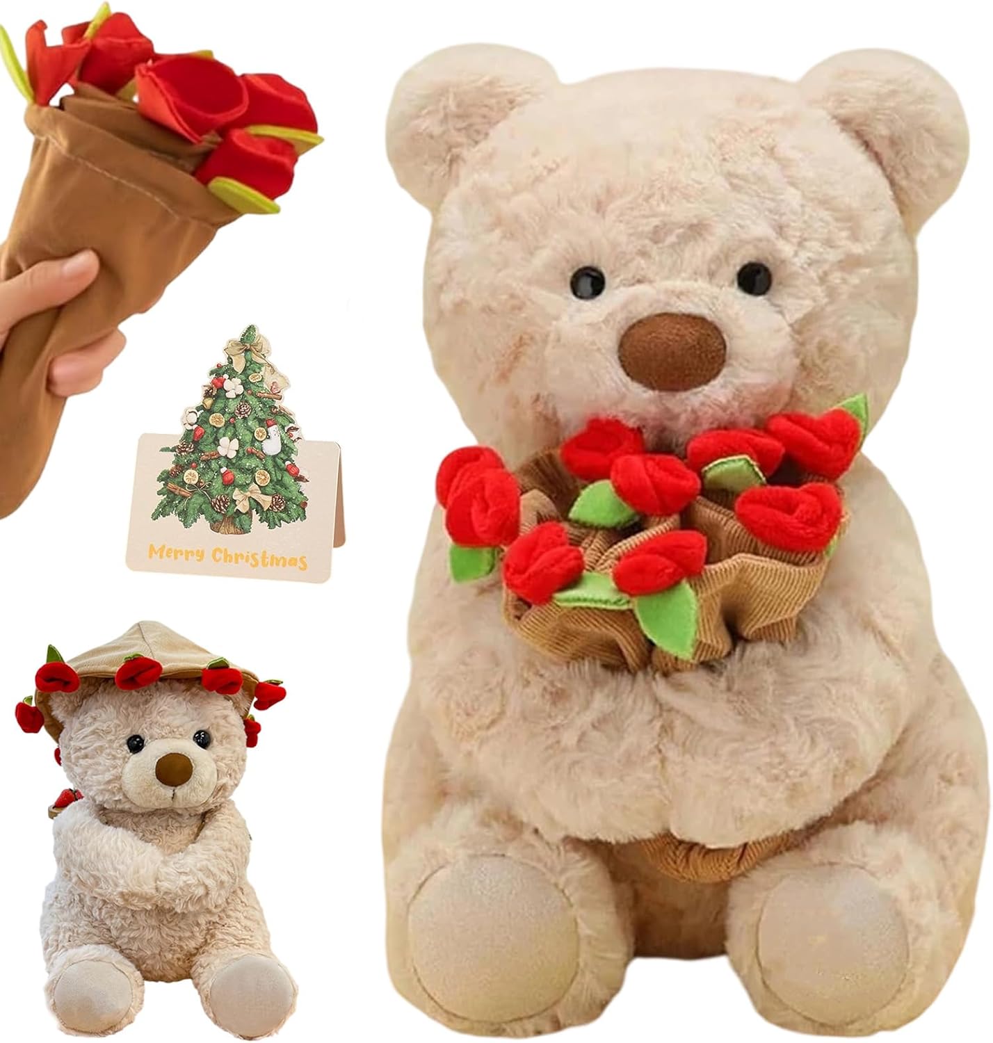 Teddy Bear with Rose Bouquet, 2026 New Cute Plush Teddy with Magnetic ...