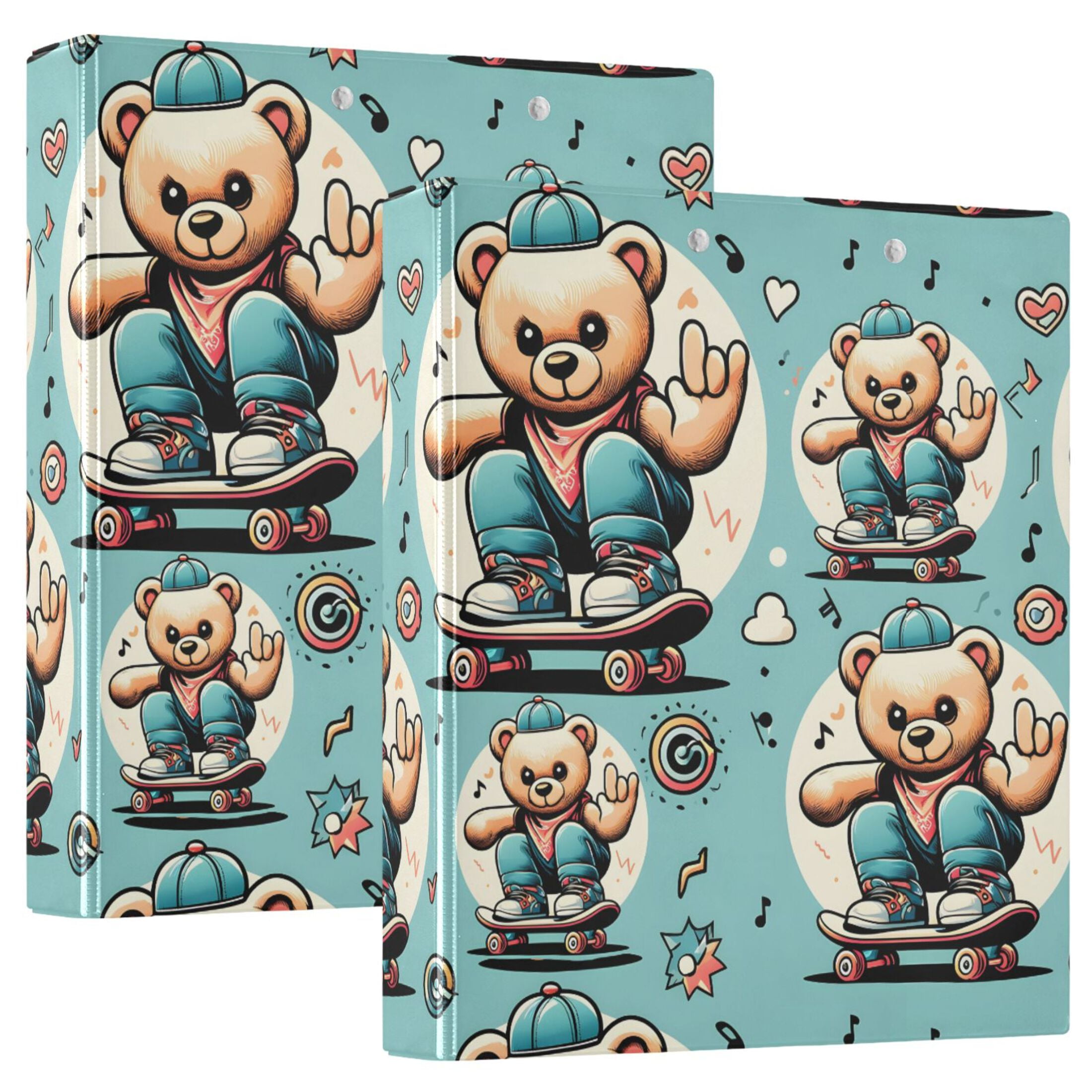 Teddy Bear Skating 3 Ring Hardcover Binders 1.5" Round Rings for Letter ...