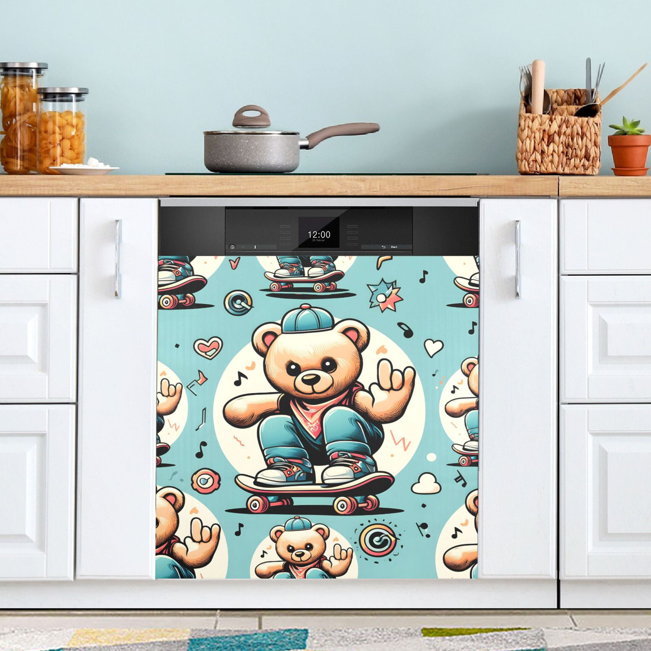Teddy Bear Skating Magnetic Dishwasher Covers Refrigerator Magnet ...