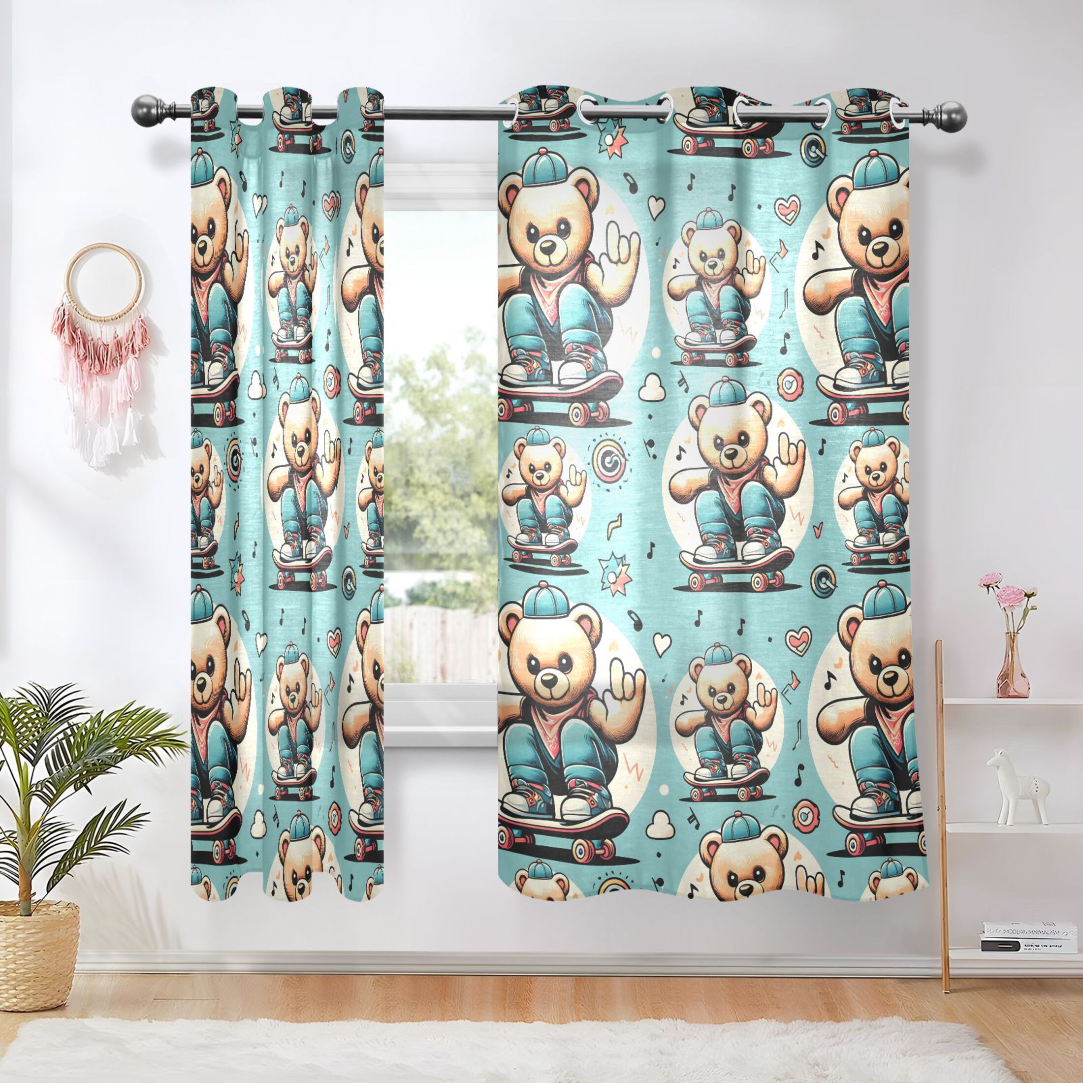 Teddy Bear Skating Sheer Curtains 2 Panels Set Grommet Drapes for ...