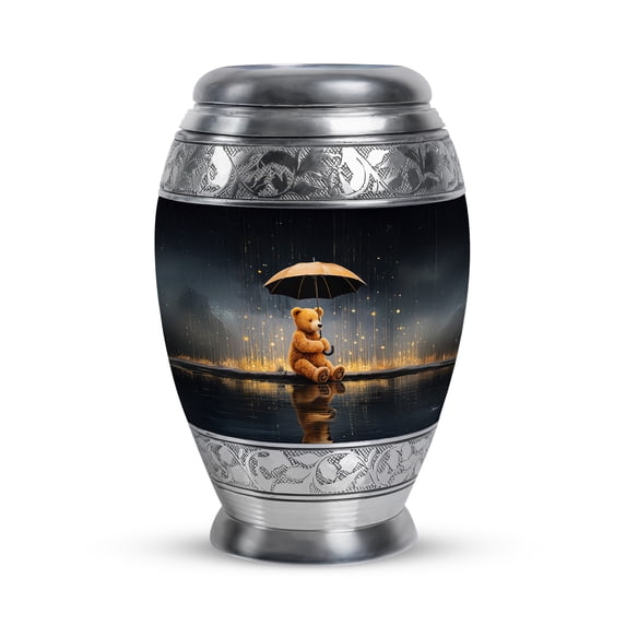 Teddy Bear Small Cremation Urn for Human Ashes - Funeral Black Urn for ...