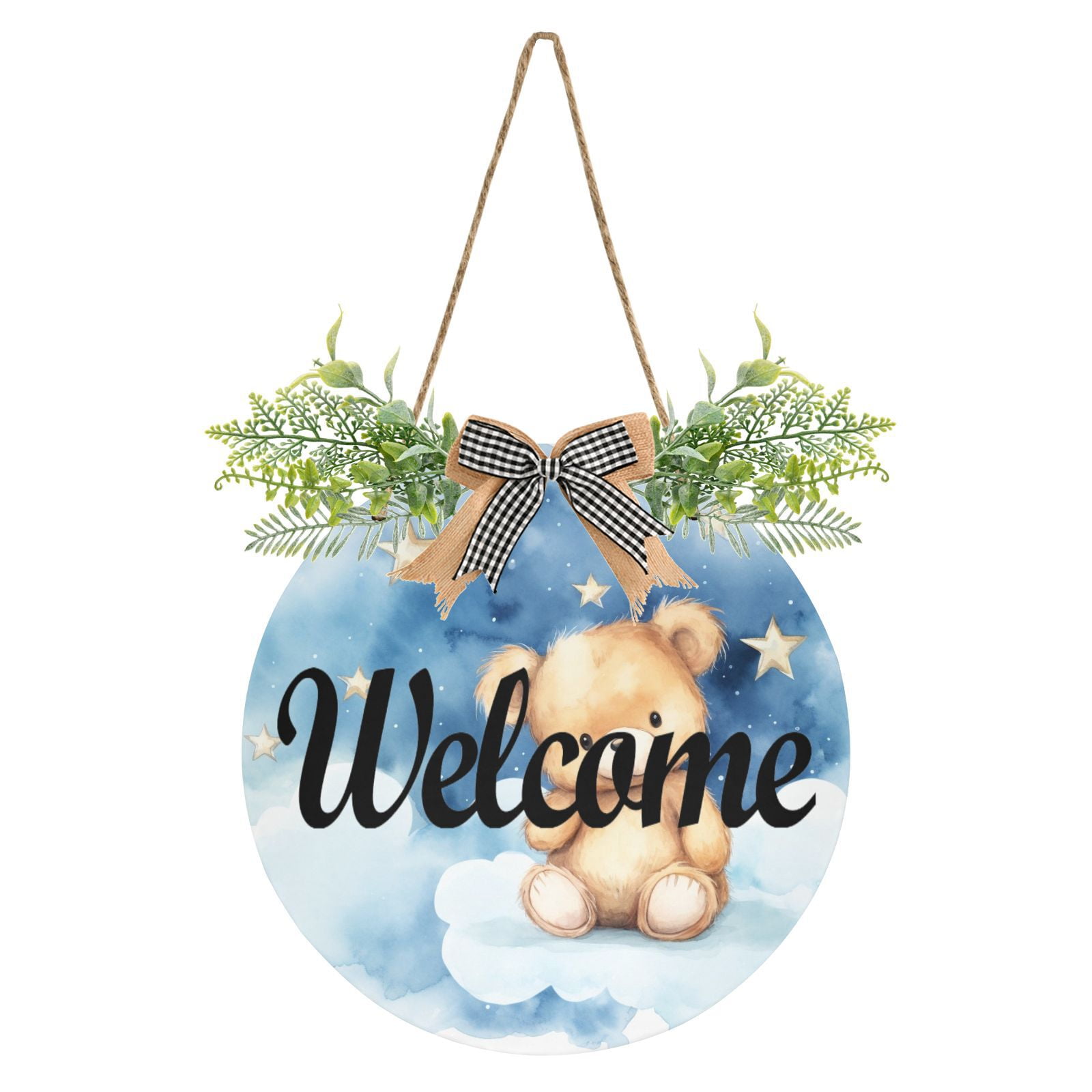 Teddy Bear Stars Welcome Sign for Front Door Wreath Door Sign for ...