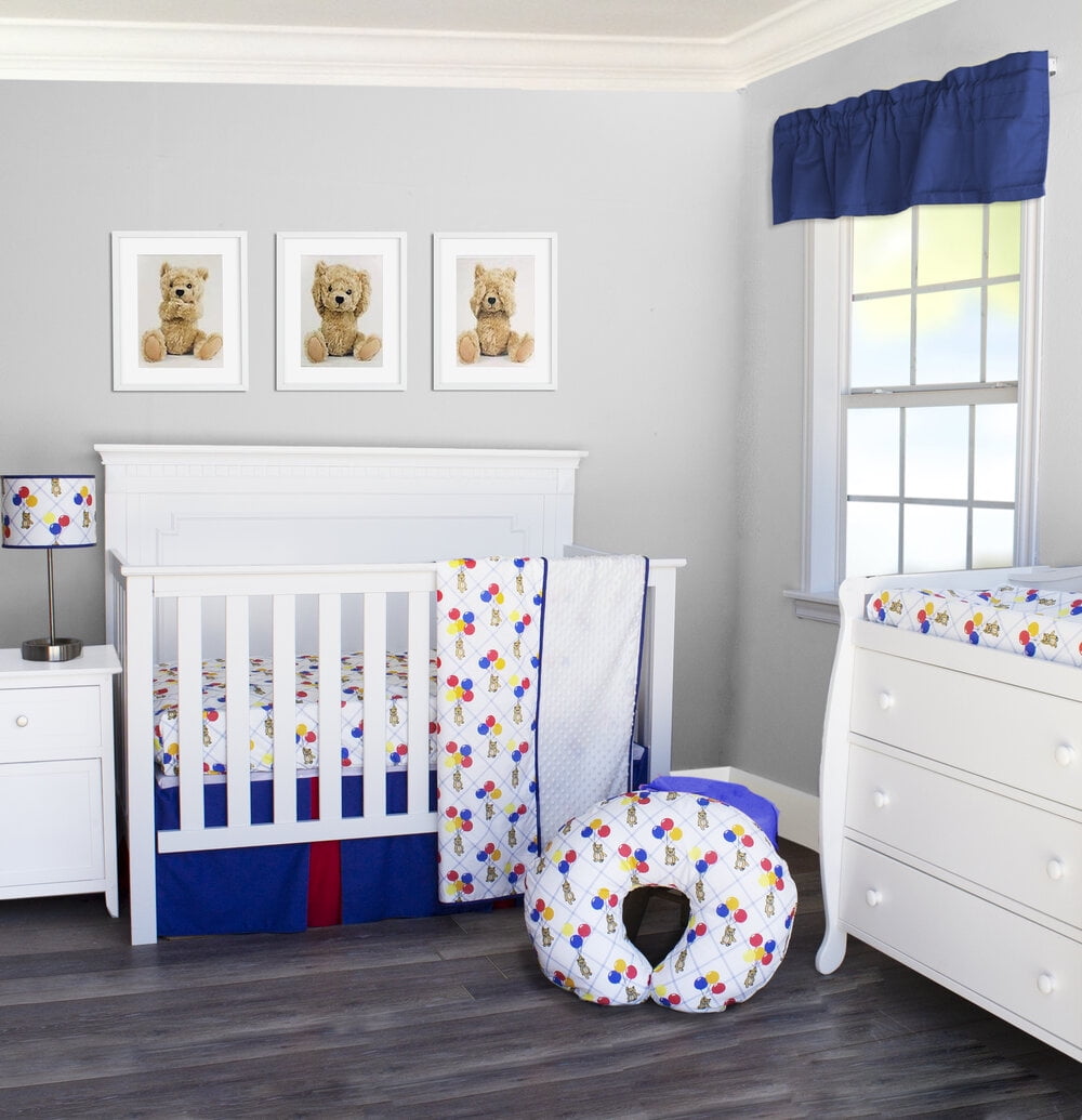 Teddy Bear and Balloons Yellow, Blue, and Red 3 Piece Baby Crib Bedding ...